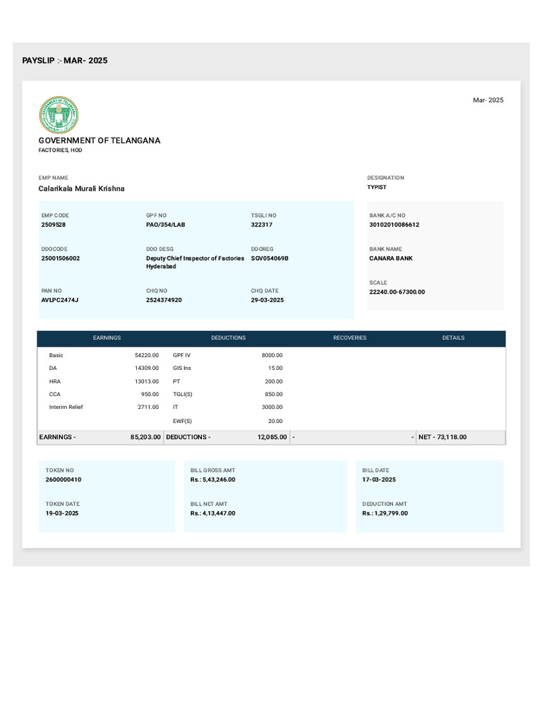 Employee Payslip - IFMIS | PDF