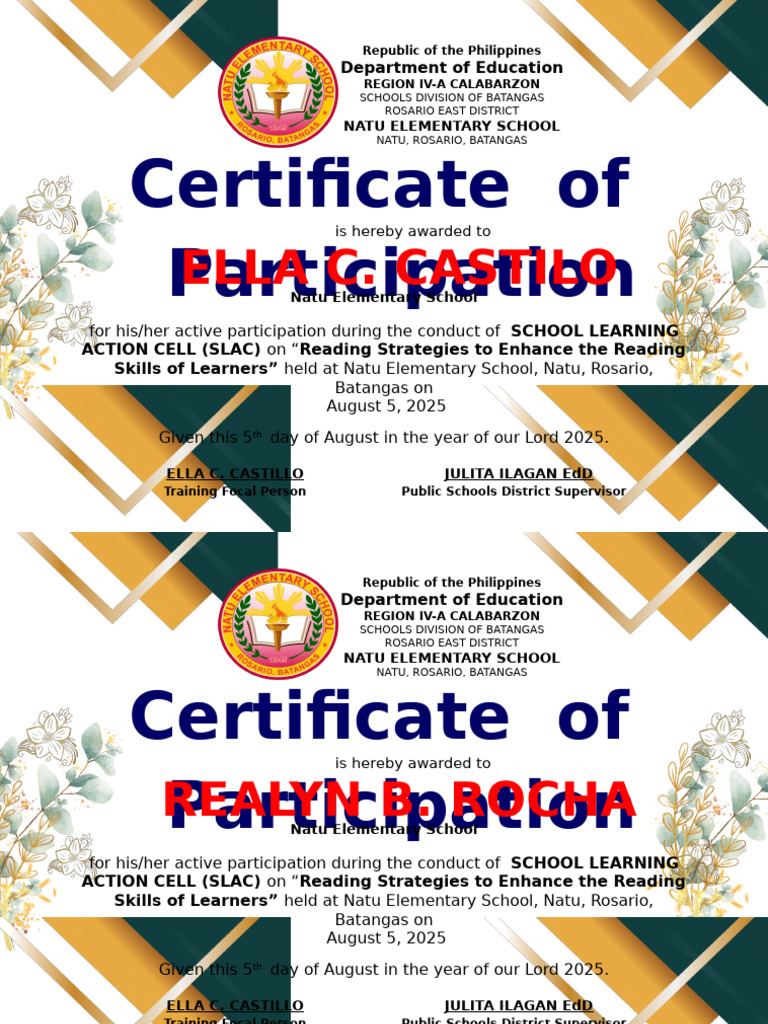 SLAC Participation Certificates 2025 | PDF | Government | Public ...