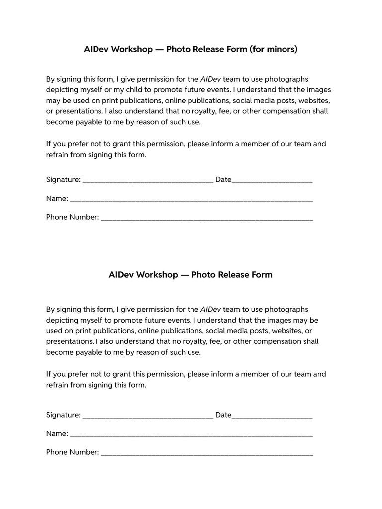 AIDev Game - Photo Release Form | PDF