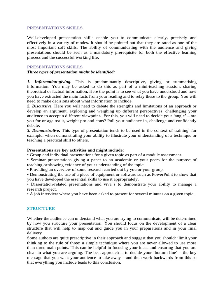 Essential Presentation Skills Guide | PDF | Body Language | Human ...