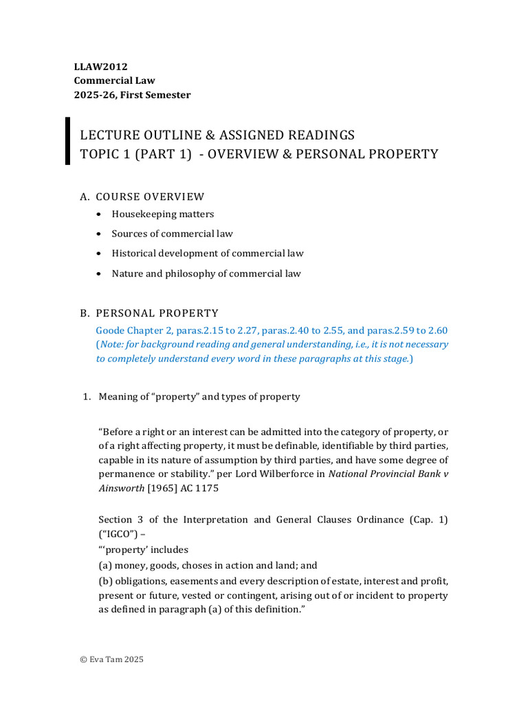 Overview of Personal Property Law | PDF | Assignment (Law) | Justice
