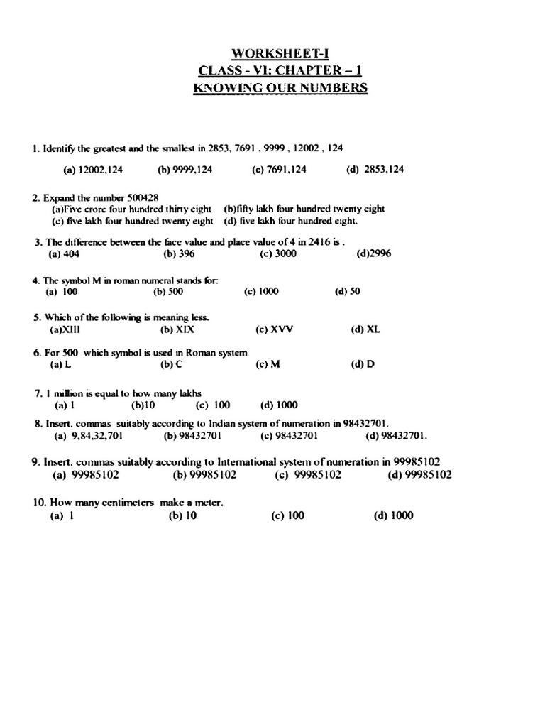 Chapter 1 (Knowing Our Numbers) | PDF