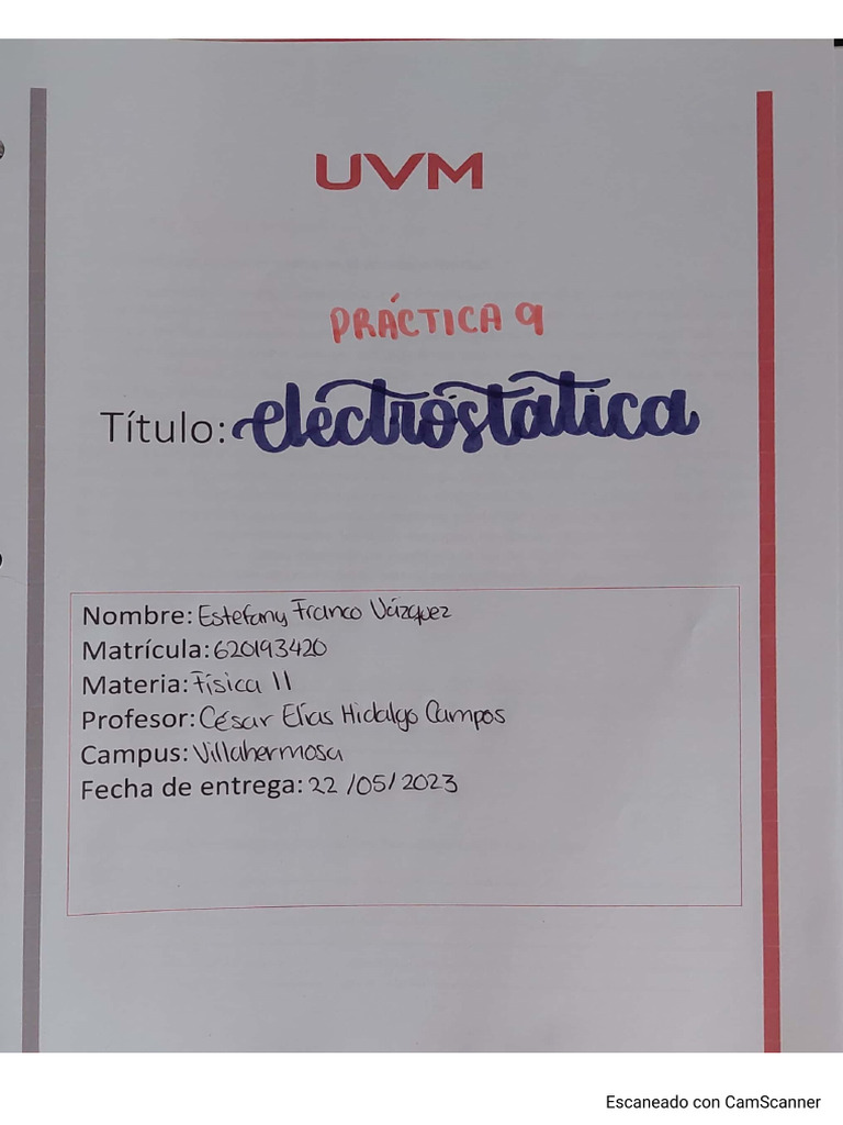Práctica 9. Electrostática - EFV | PDF