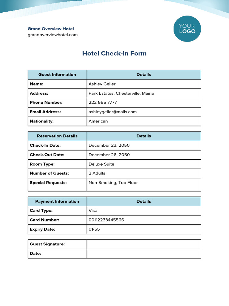 2 Hotel Check in Form Template | PDF