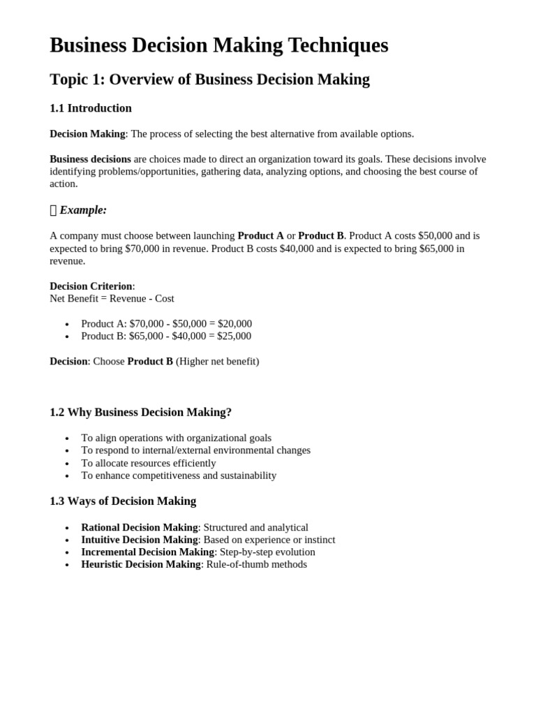 Business Decision-Making Techniques | PDF | Decision Making | Risk