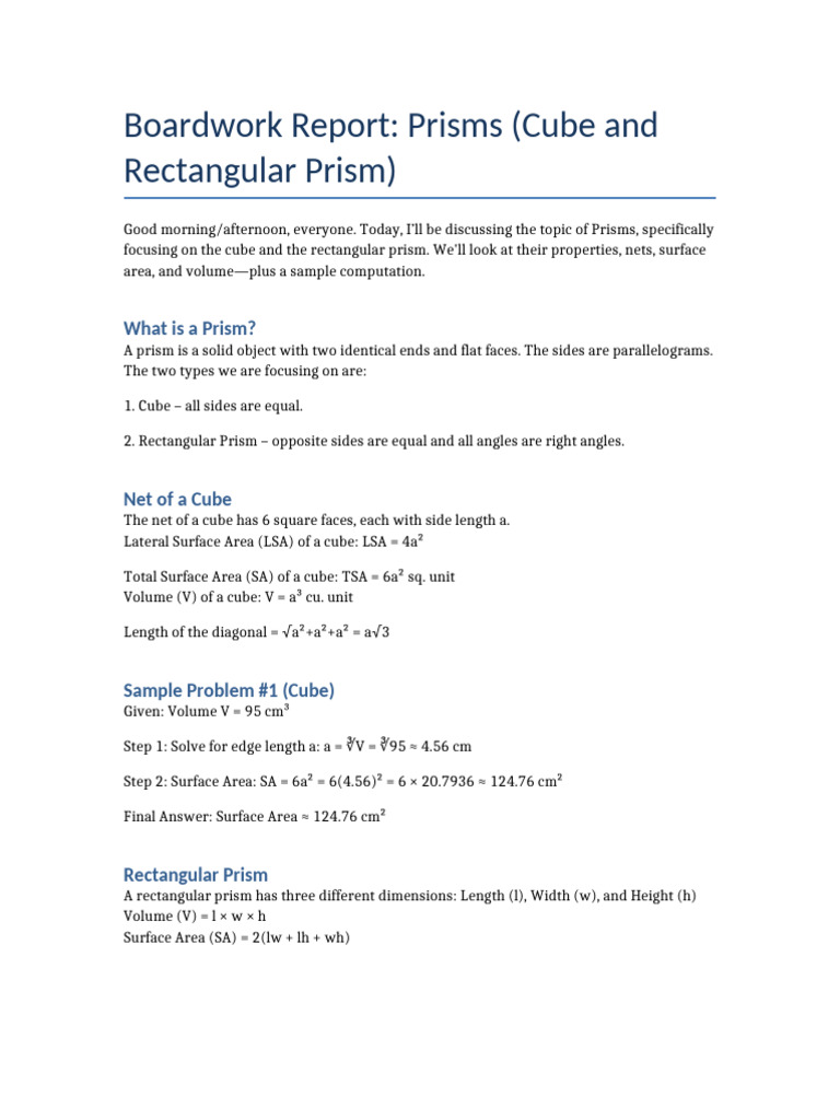 Boardwork Report Prisms | PDF