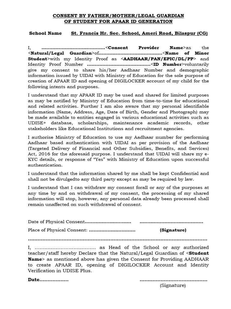 Consent Form APAAR Modified Approved | PDF | Access Control | Justice