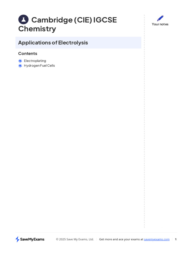 IGCSE Chemistry: Electrolysis & Fuel Cells | PDF | Anode | Redox