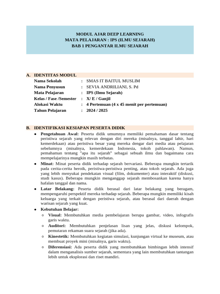 Contoh Modul Ajar Pembelajaran Mendalam | PDF