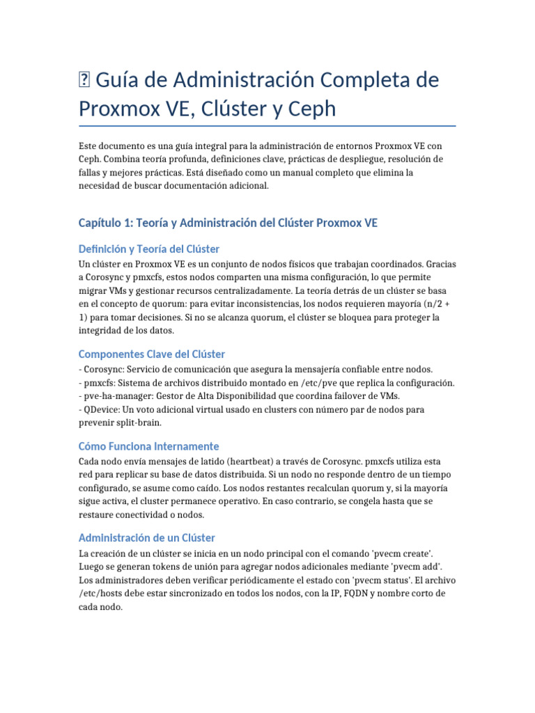Guía Proxmox VE y Ceph: Administración y Fallas | PDF | Grupo de ...