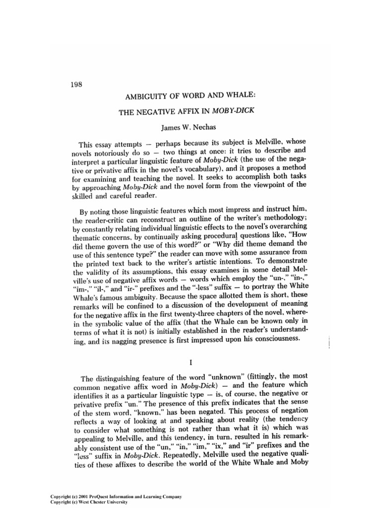 Ambiguity of Word and Whale The Negative Affix in Moby-Dick | PDF