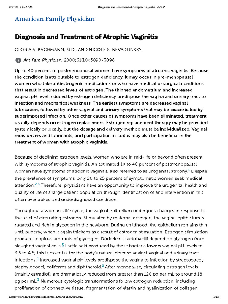 Atrophic Vaginitis: Diagnosis & Treatment | PDF | Vagina | Menopause