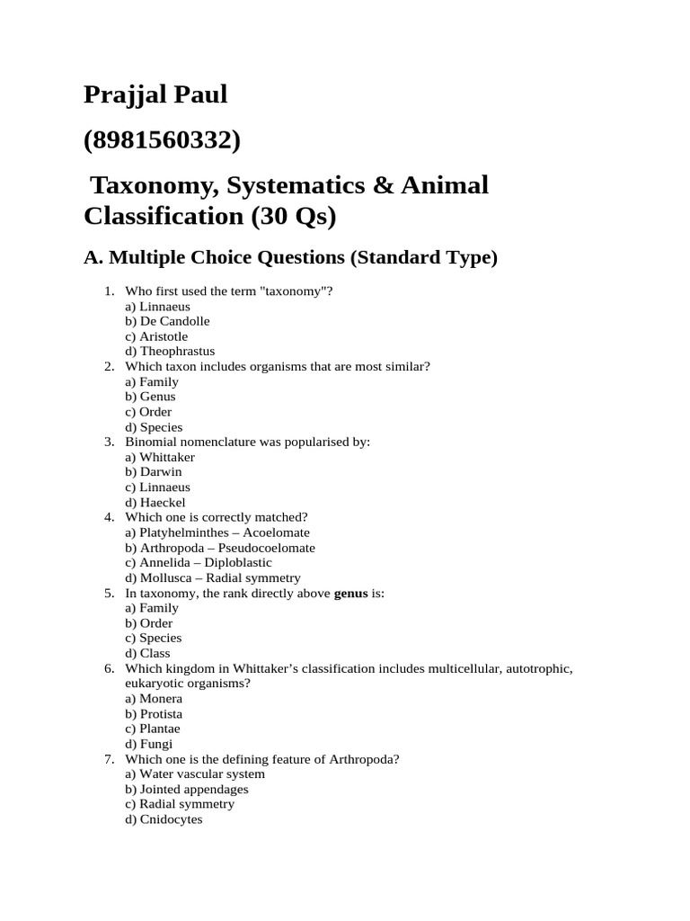 Taxonomy and Classification Quiz | PDF | Taxonomy (Biology) | Organisms