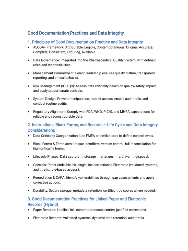 Good Documentation Practices for Data Integrity | PDF