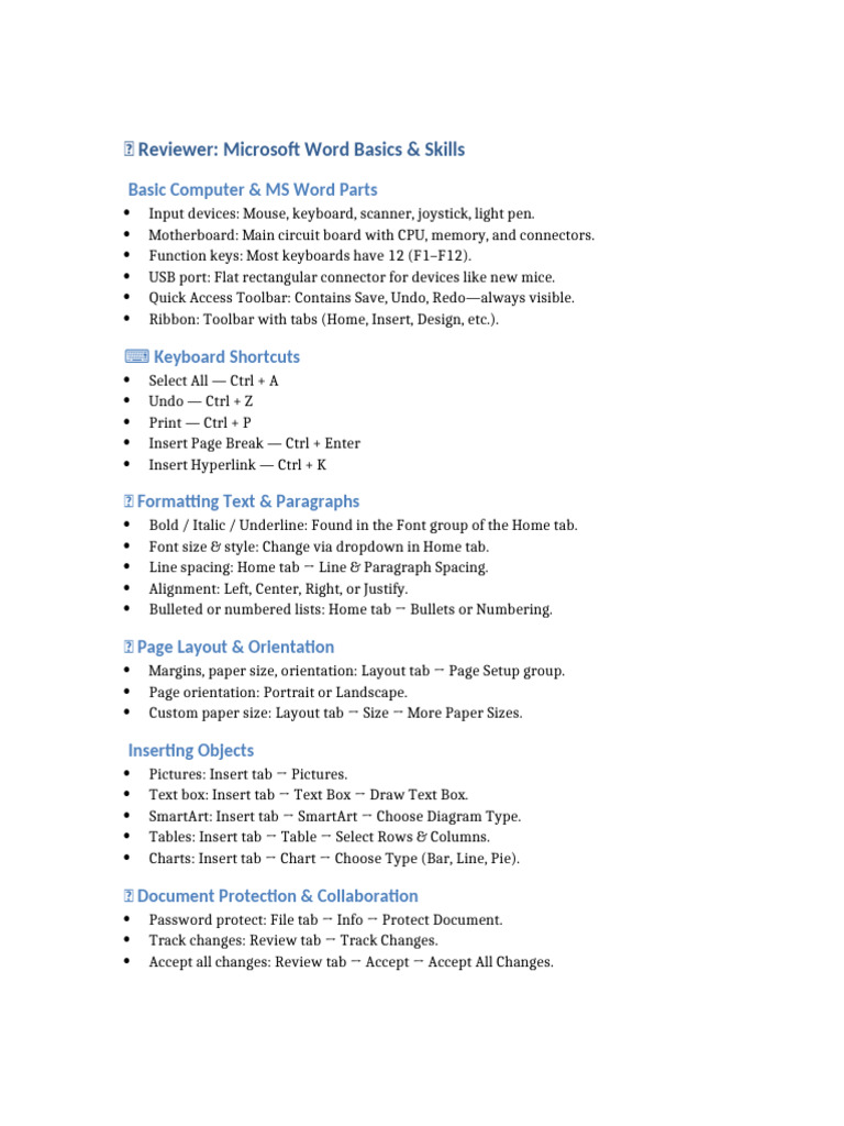 Microsoft Word Basics & Skills Guide | PDF
