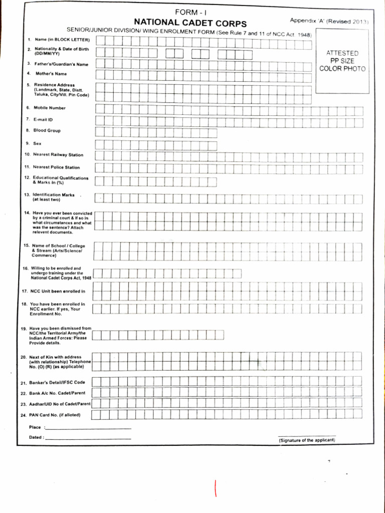 NCC Cadet Enrolment Form | PDF | Youth Organizations | Military Life