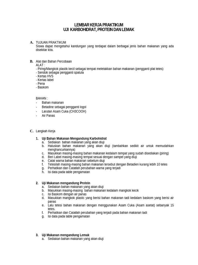 Uji Karbohidrat, Protein, Lemak | PDF