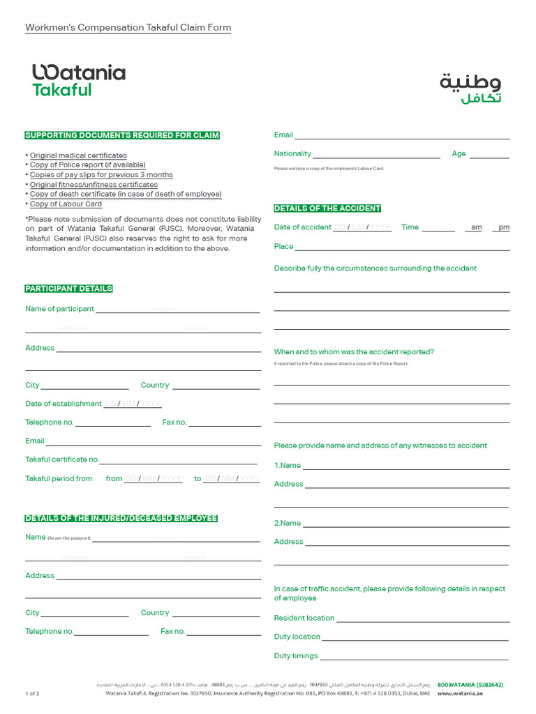 Workmens Compensation Takaful Claim Form | PDF | Justice | Crime & Violence
