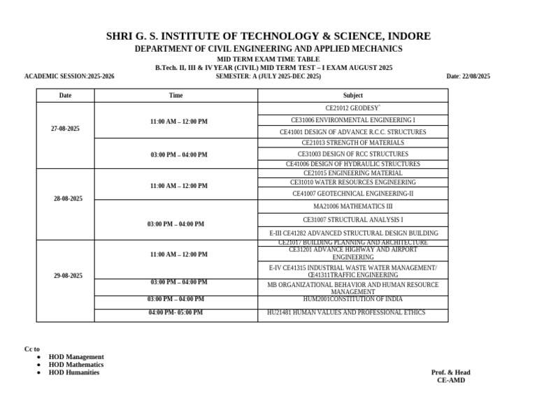 TIME TABLE MST-1 Strudent | PDF | Civil Engineering | Science
