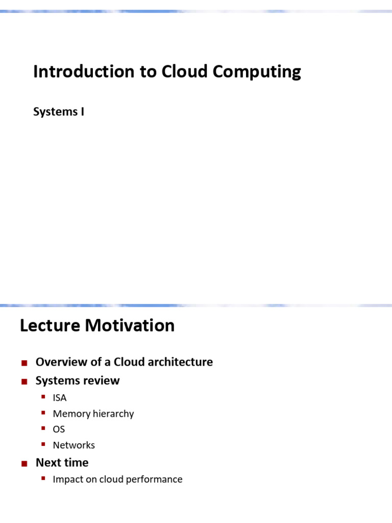 Lecture04_Overview of a Cloud Architecture | PDF | Central Processing Unit | Input/Output