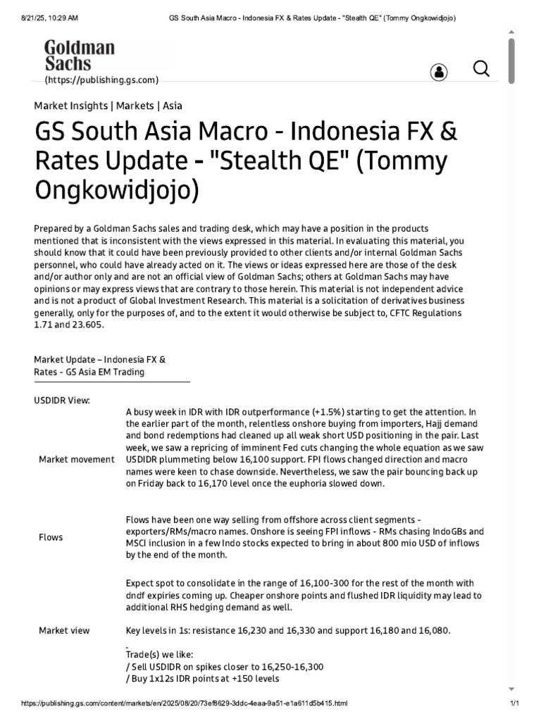 GS South Asia Macro - Indonesia FX & Ra.. | PDF