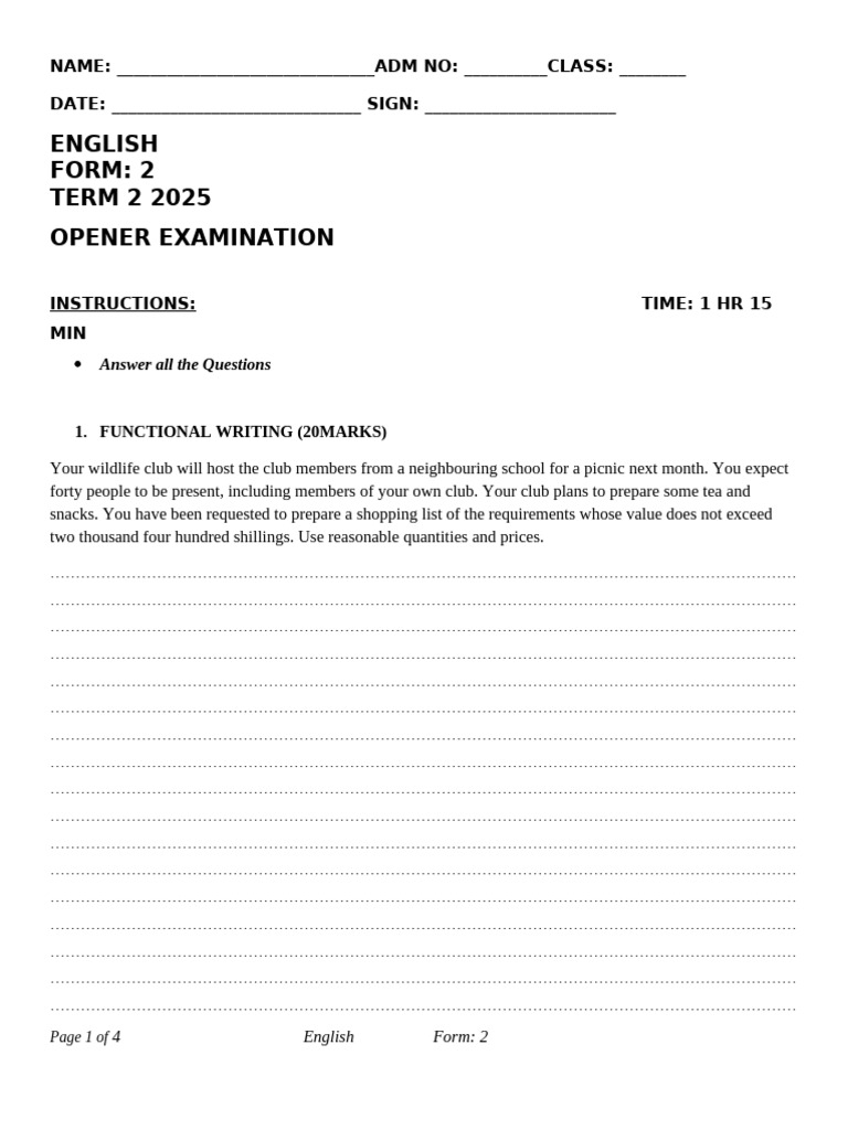 Form 2 English Term 2 Exam 2025 | PDF | Languages | Foreign Language ...