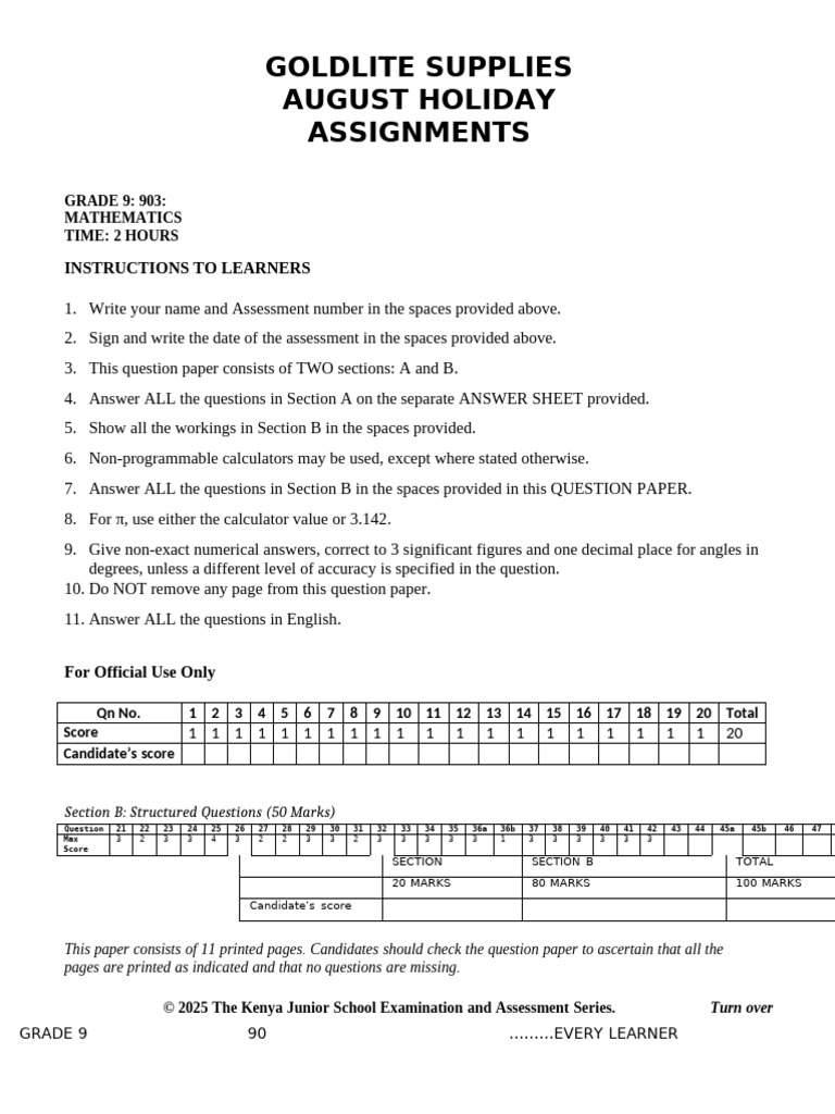 Grade 9 Math Mid-Year Assessment 2025 | PDF | Area | Mathematics