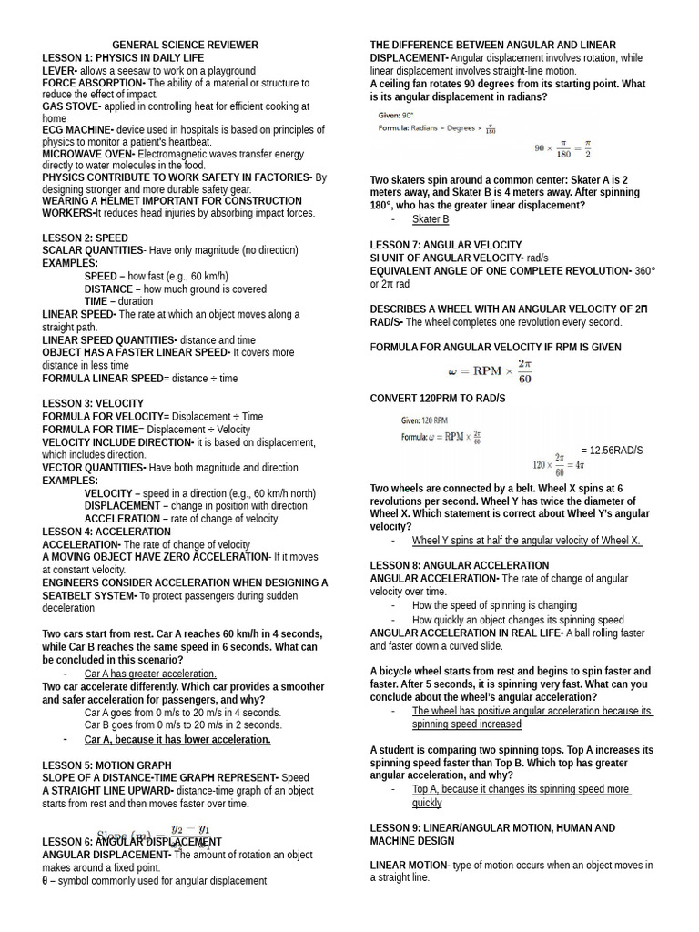 General Science Reviewer 1ST PT | PDF | Acceleration | Velocity