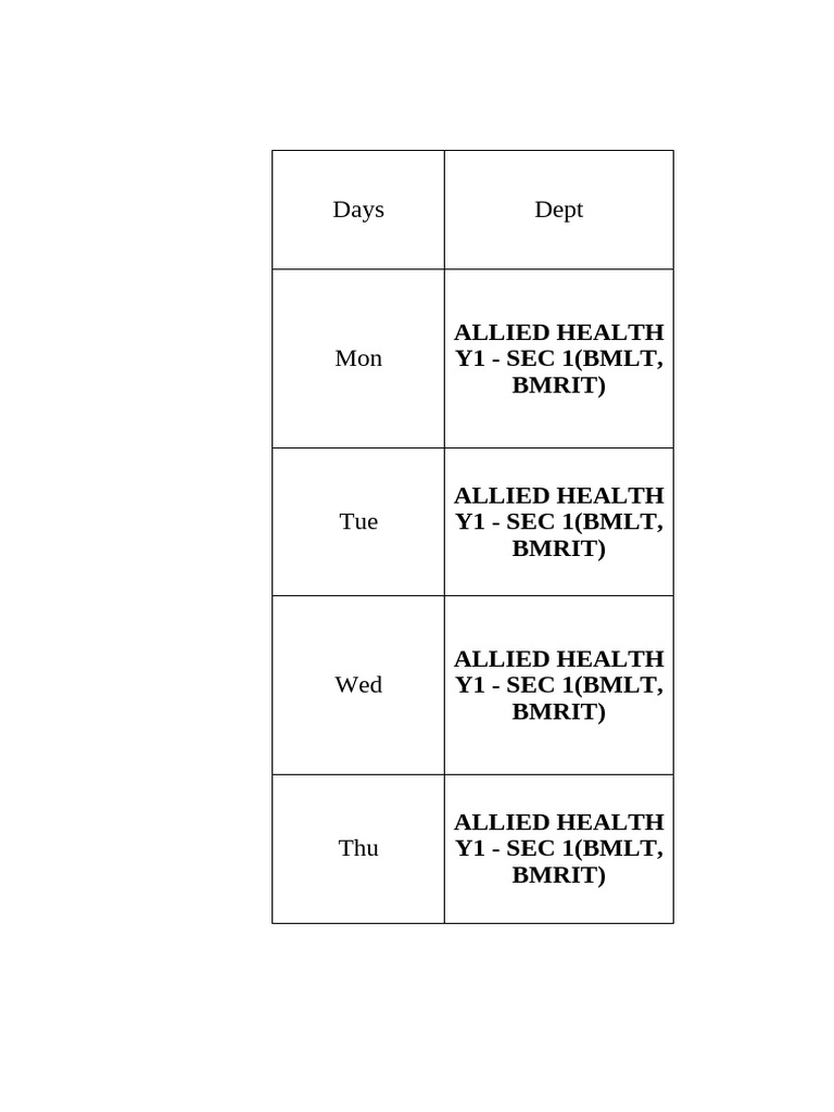 Bmrit & BMLT Sem 1 Routine | PDF | Anatomy | Morphology (Biology)