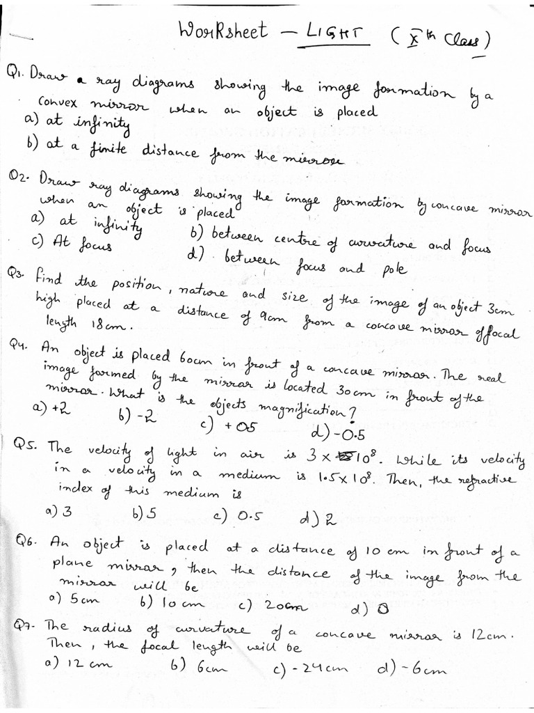10th Light Worksheet, 25-26 | PDF