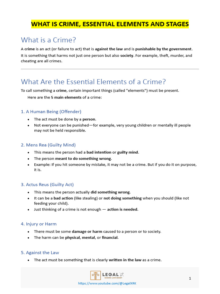 Crime: Elements and Stages Explained | PDF | Mens Rea | Crimes