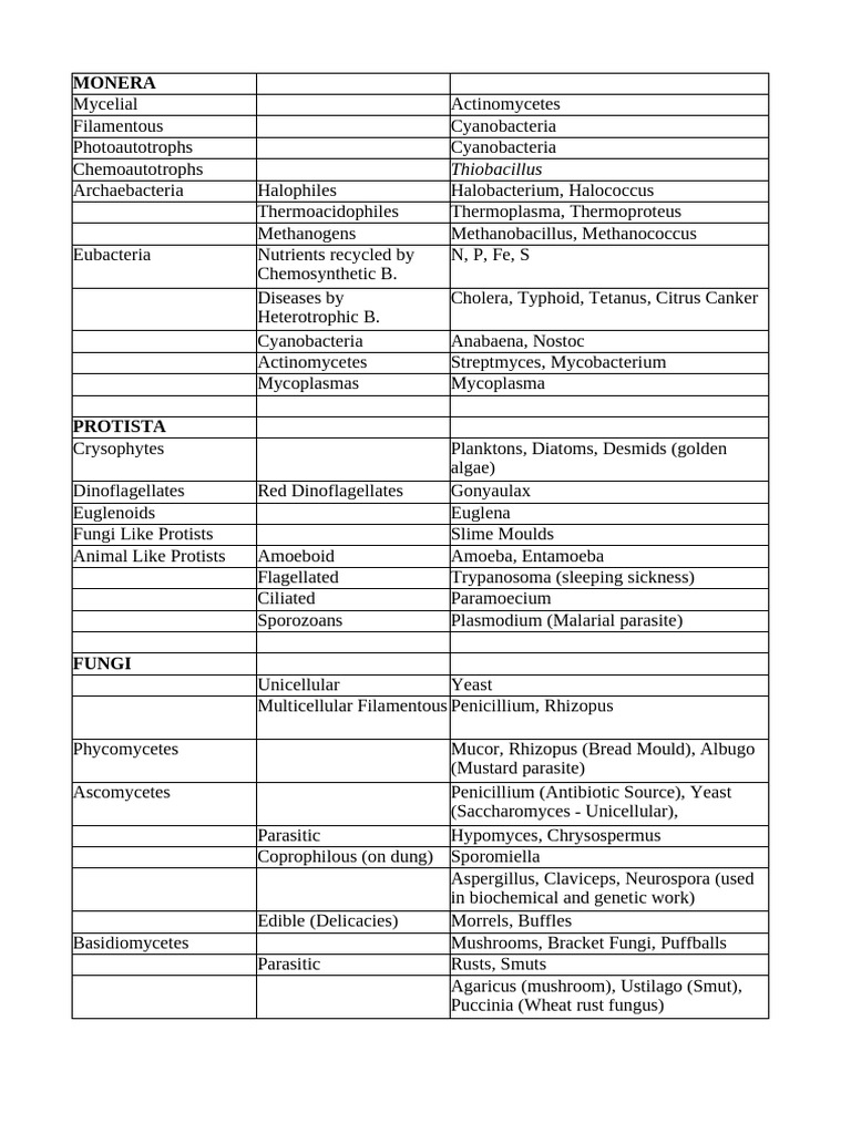 Biological Classification Examples | PDF | Fungus | Microbiology