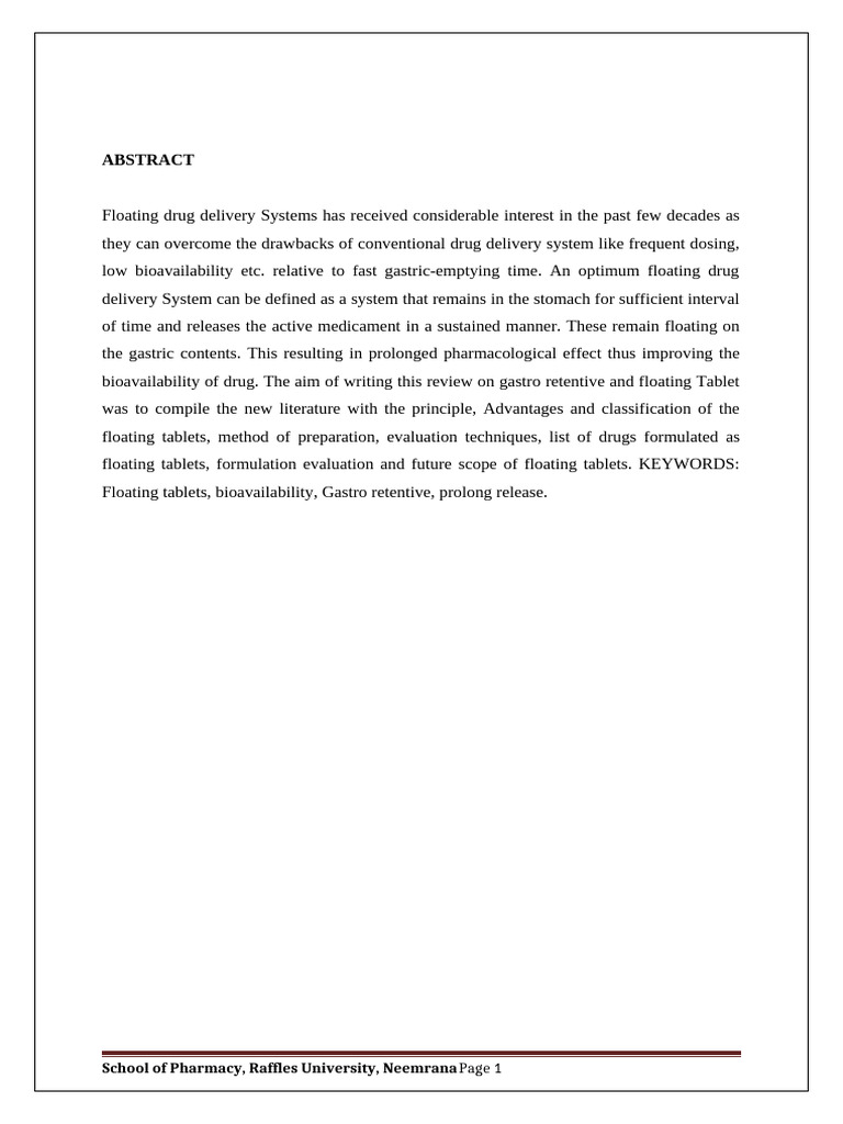Floating Drug Delivery Systems Review | PDF | Bioavailability | Tablet ...