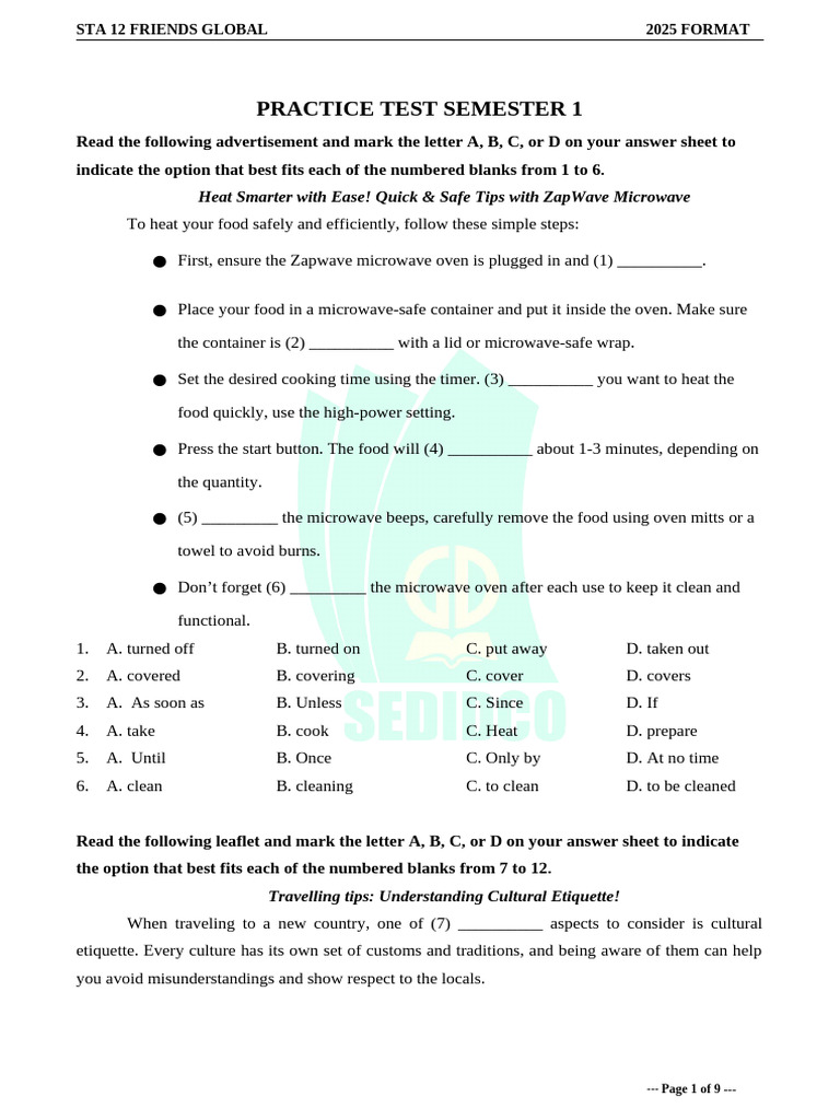 STA 12 Friends Global 2025 Practice Test | PDF | Detoxification ...