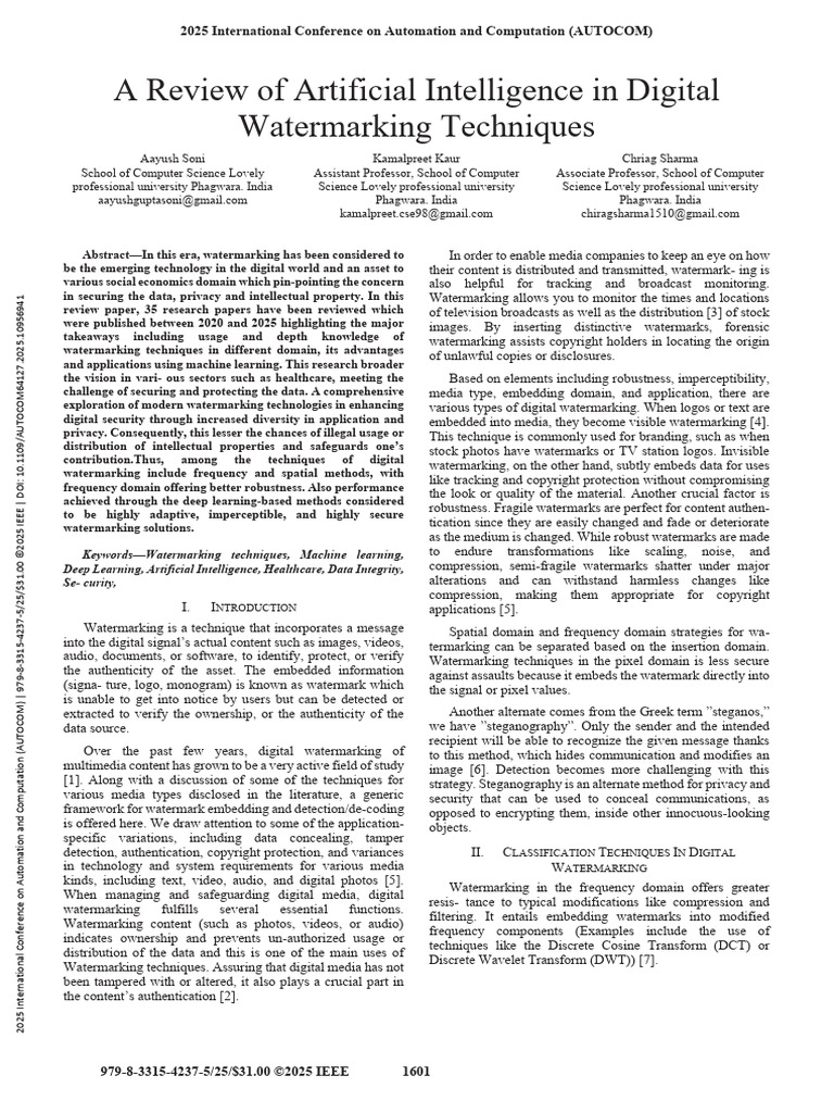 A Review of Artificial Intelligence in Digital Watermarking Techniques ...