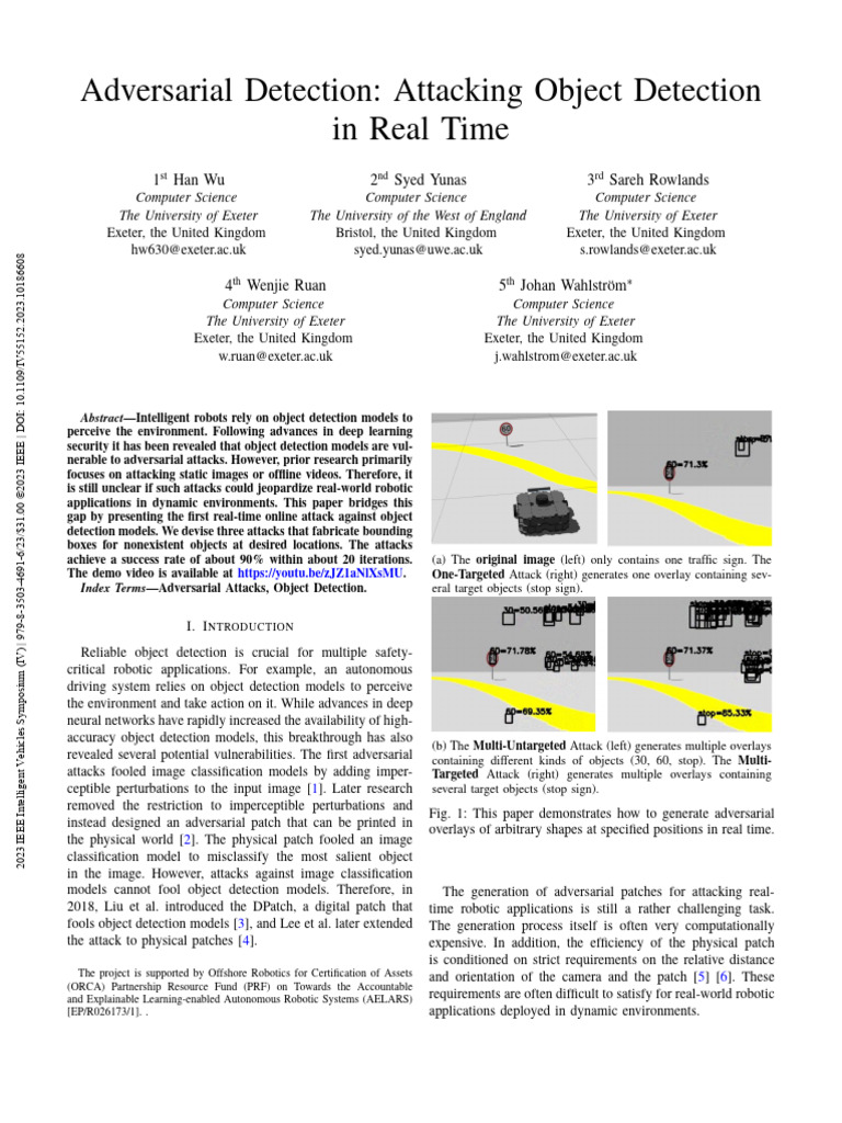 Adversarial Detection Attacking Object Detection in Real Time | PDF