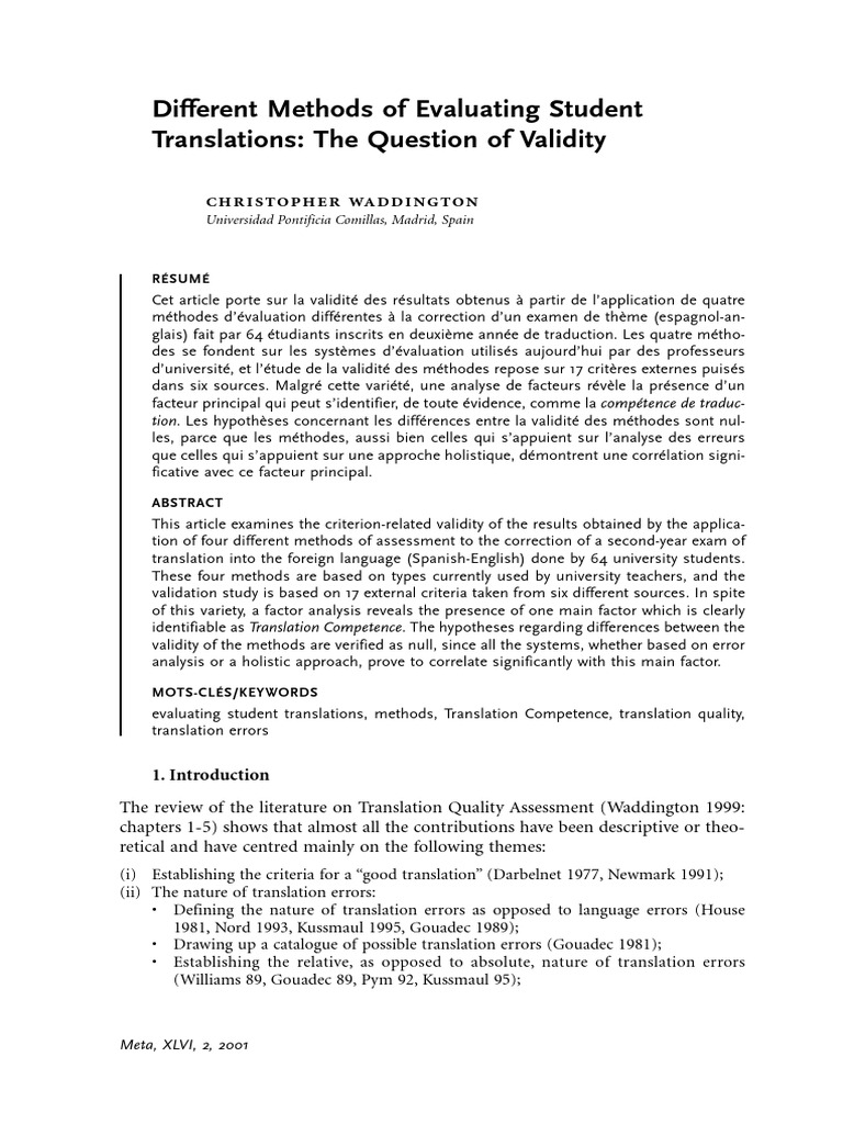 Evaluating Student Translation Methods | PDF | Validity (Statistics ...