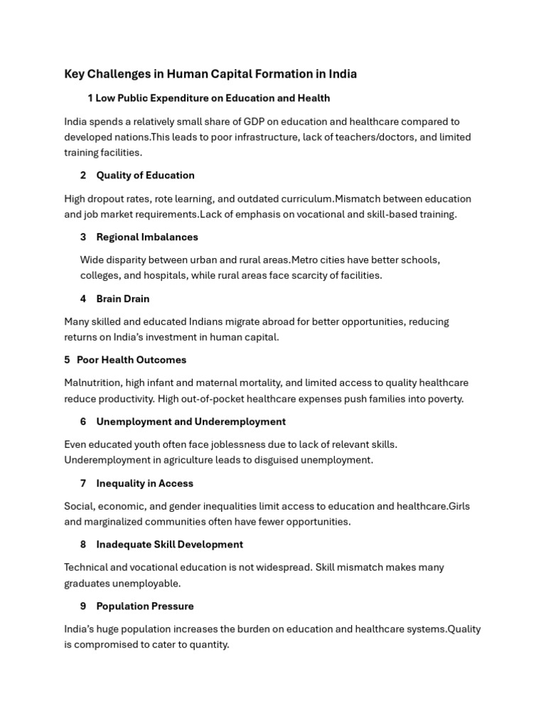 Challenges in Human Capital Formation | PDF