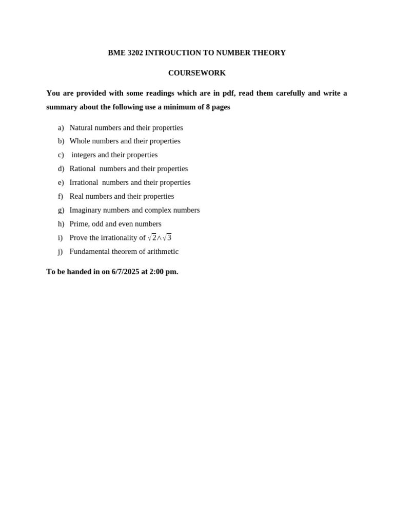 Number Theory Coursework Overview | PDF