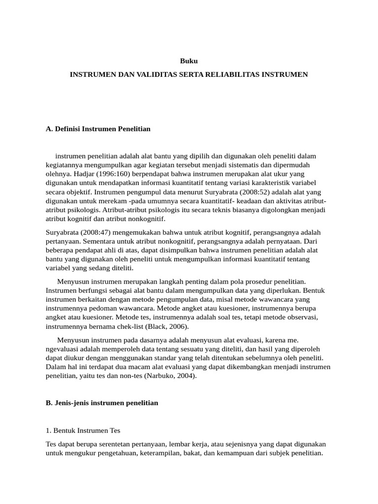 Instrumen Dan Validitas, Reliabilitas | PDF