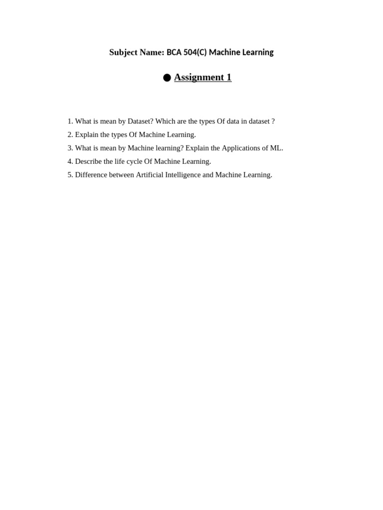 BCA 504: Machine Learning Assignment 1 | PDF