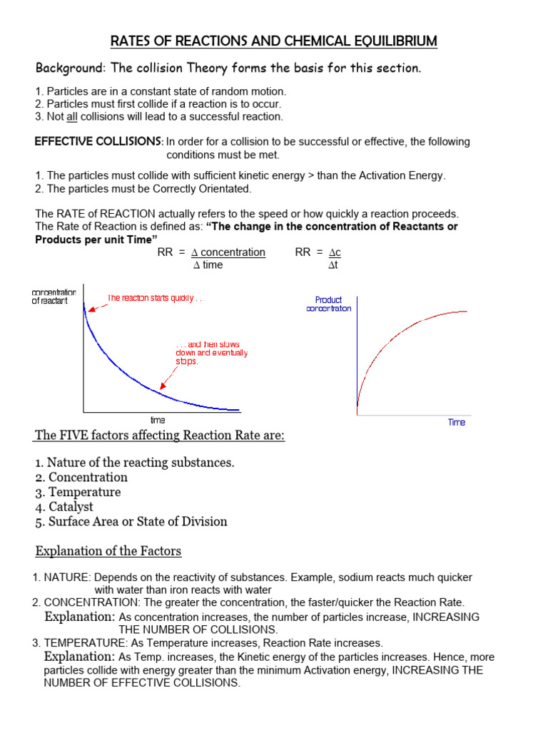 Rates of Reactions and Chemical Equilibrium Worksheet | PDF | Reaction ...