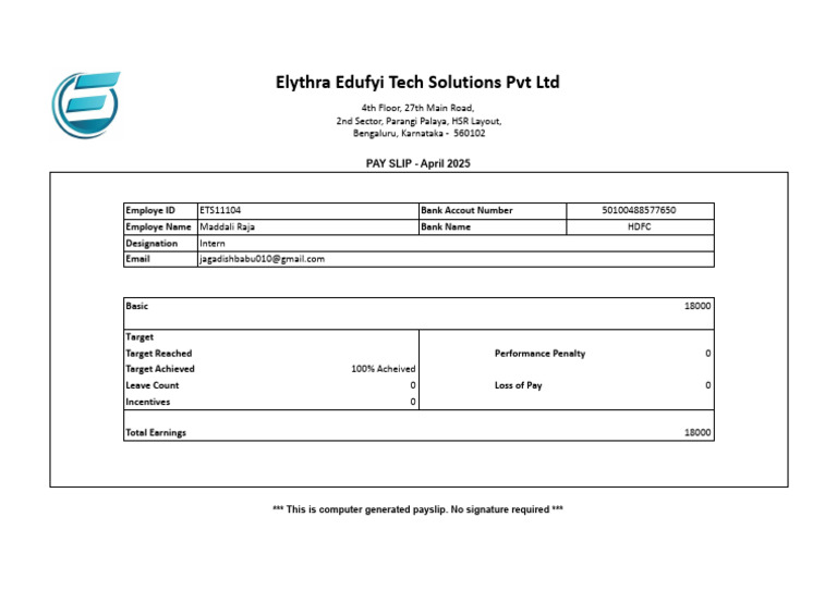 Intern Pay Slip April 2025 | PDF