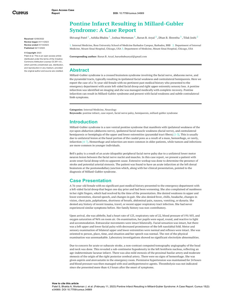 Sindrome de Millard Gluber | PDF | Brainstem | Stroke