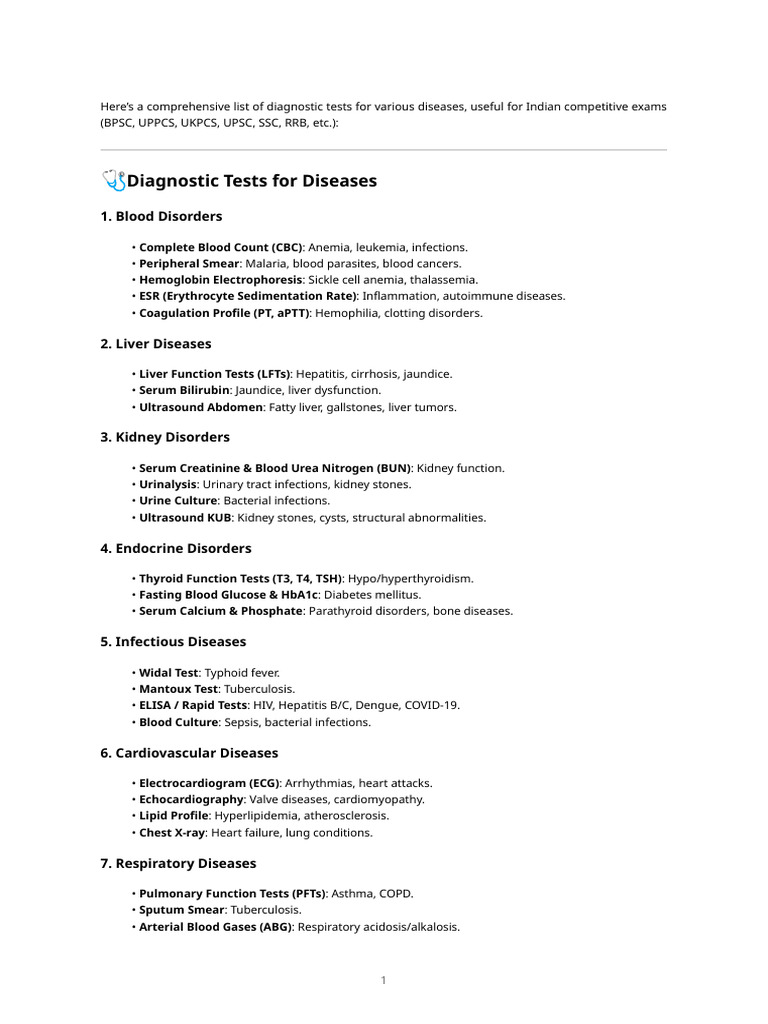 Diagnostic Tests for Indian Exams | PDF | Cancer | Allergy