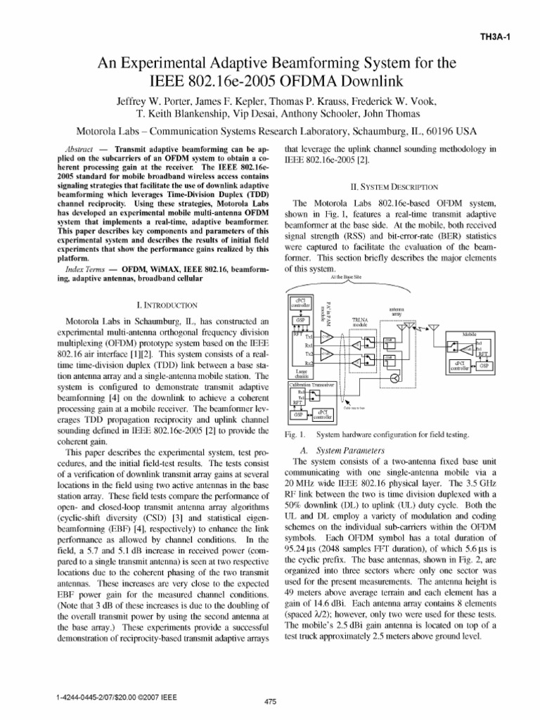 An Experimental Adaptive Beamforming System For The IEEE 802.16e-2005 OFDMA Downlink | PDF ...
