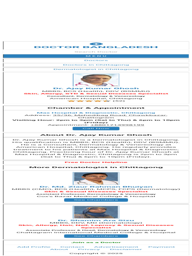 Dr. Ajay Kumar Ghosh - Dermatologist in Chittagong | PDF