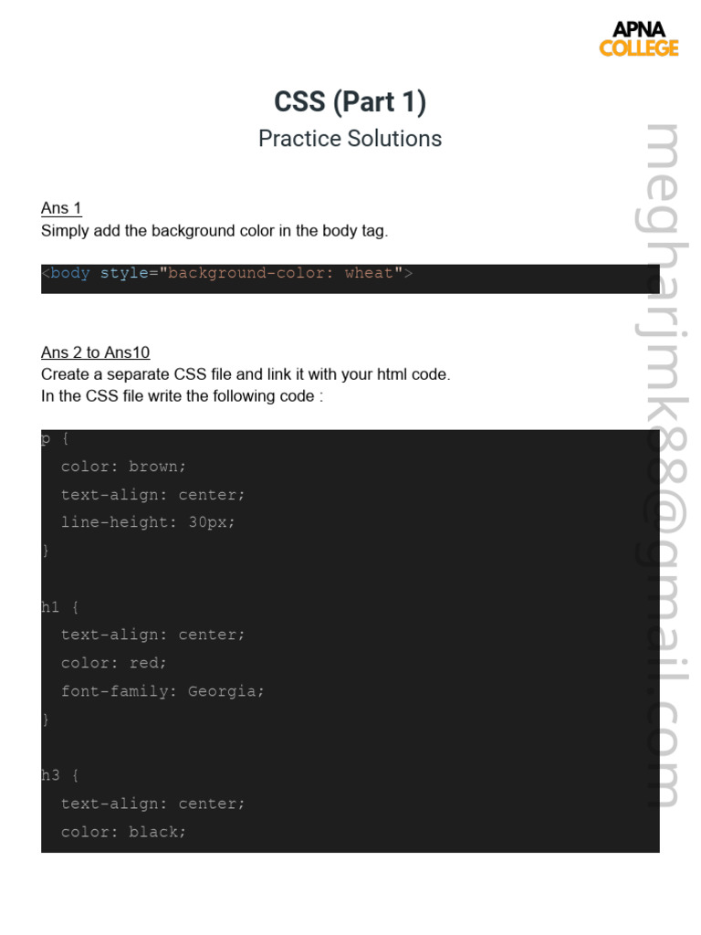 CSS Part 1 (Ans) | PDF