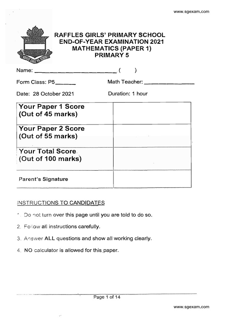 Raffles Paper 1 | PDF