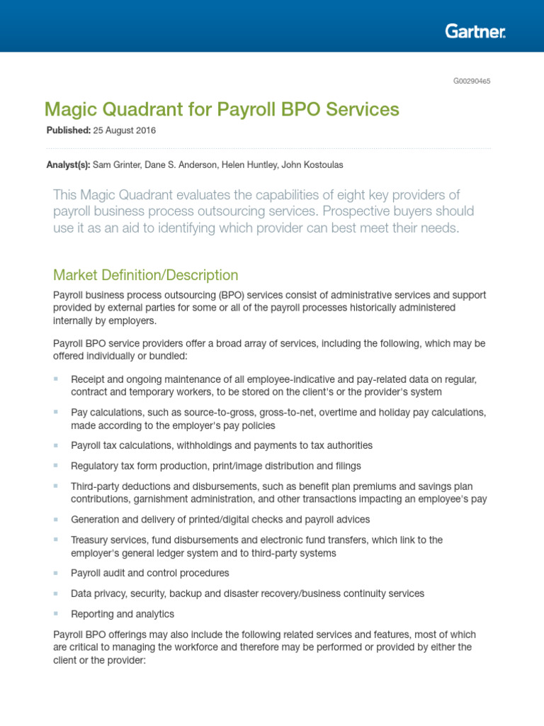 Gartner - Magic Quadrant For Payroll BPO Services - August 2016 | PDF ...